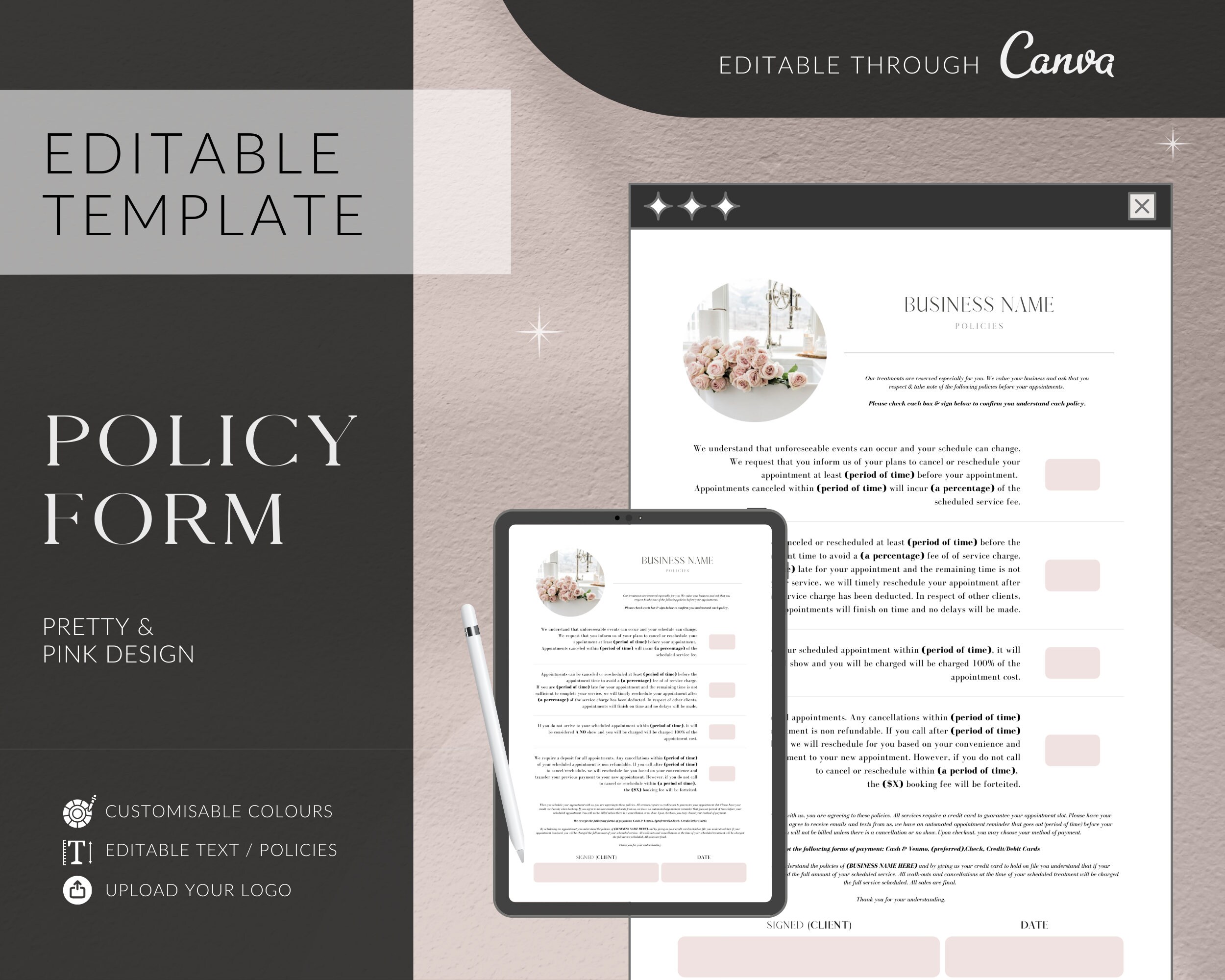 EDITABLE Salon Policy Form for Estheticians & Beauty Businesses, Late ...
