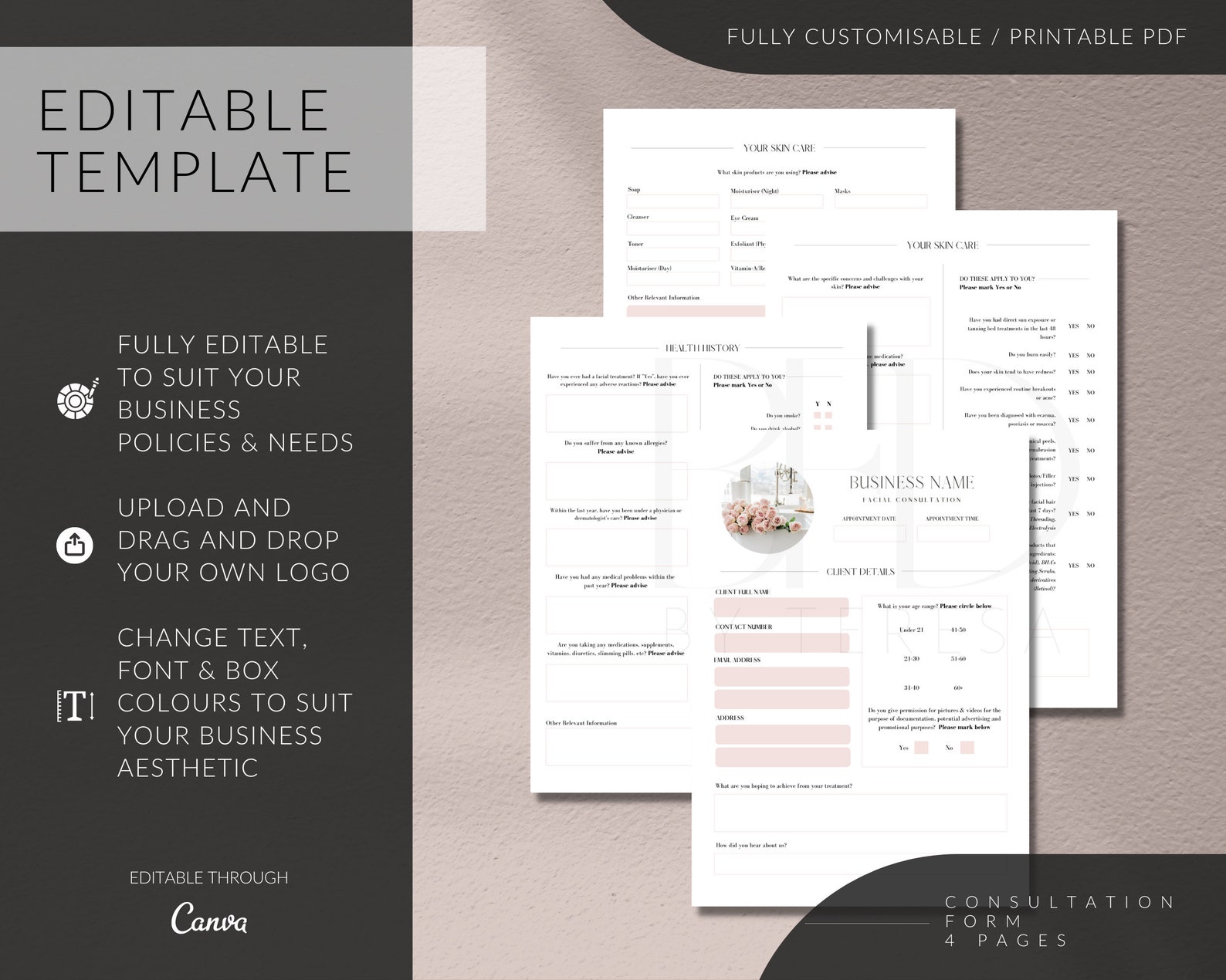 EDITABLE Facial Consultation Form Bundle, Facial Consent Forms, Facial ...