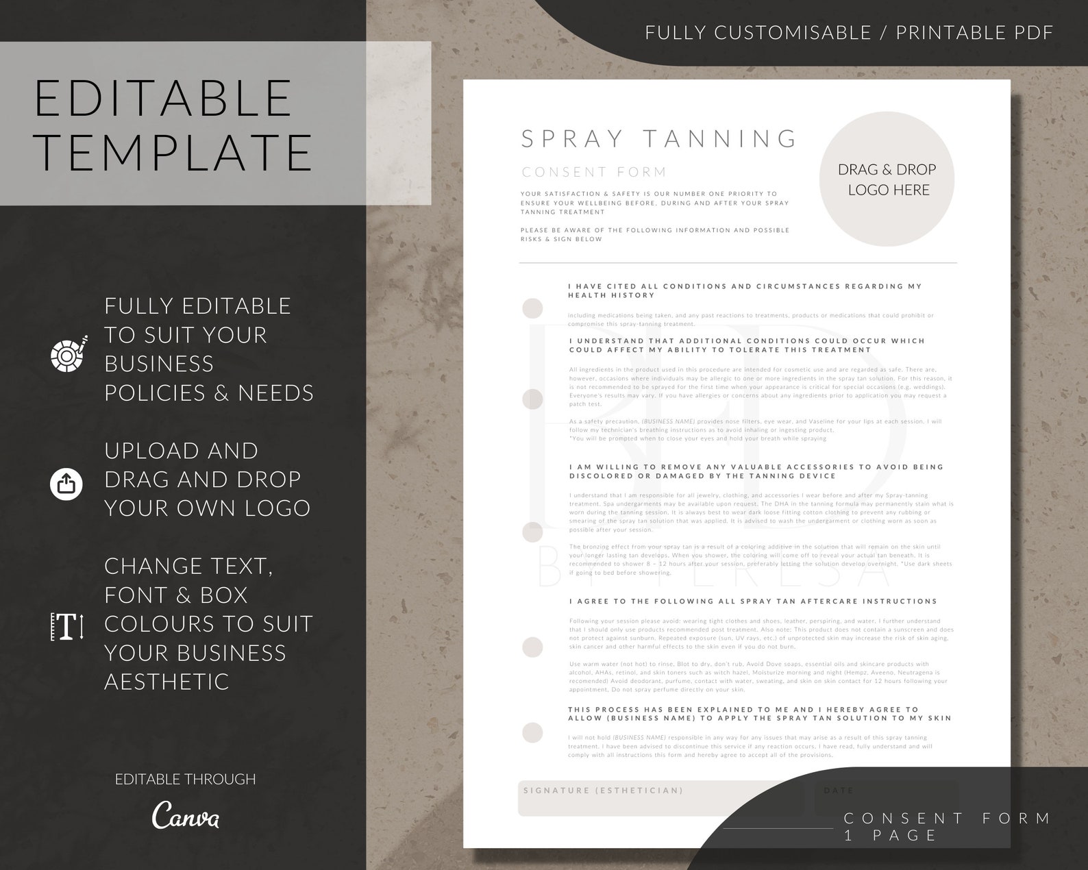 EDITABLE Spraytanning Consultation Consent Forms, Spray Tan Intake ...