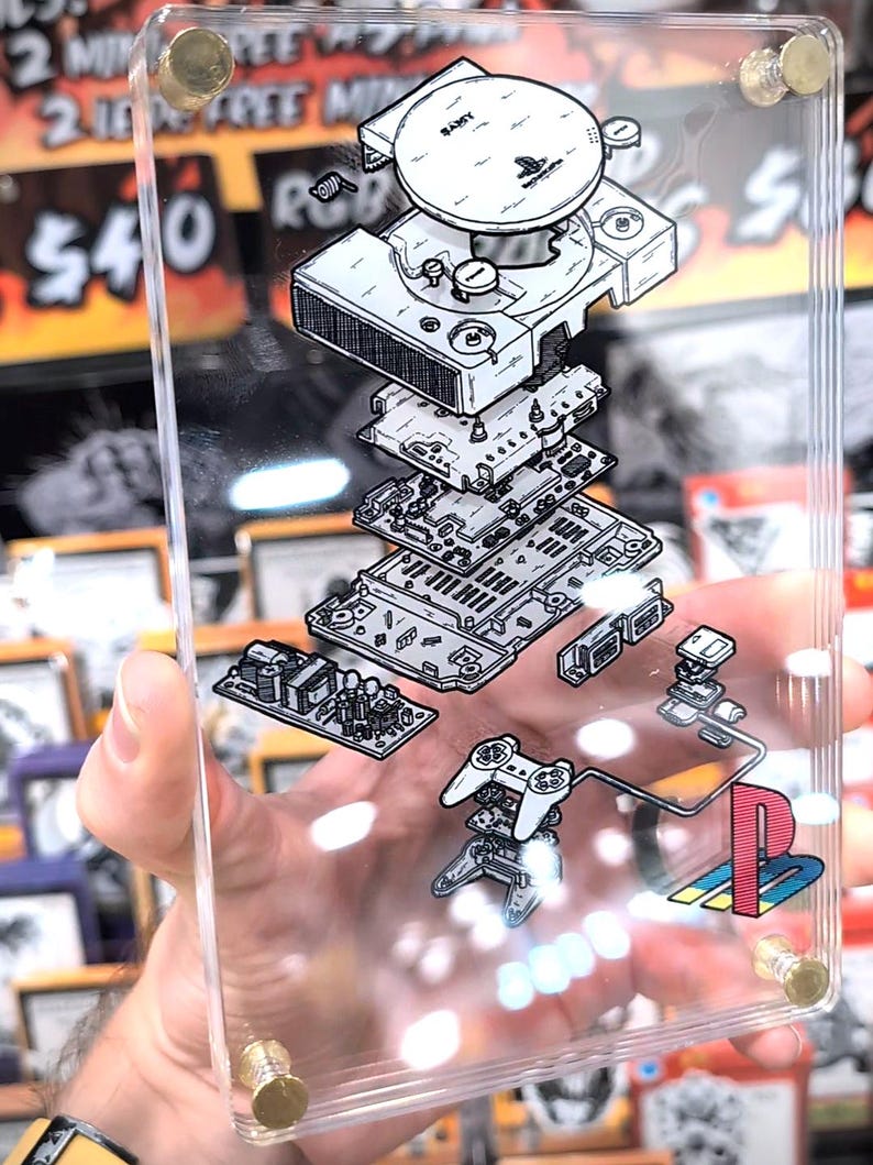 Exploded PS1 3D Diorama - Layered Acrylic Retro Gaming Console Art - Etsy