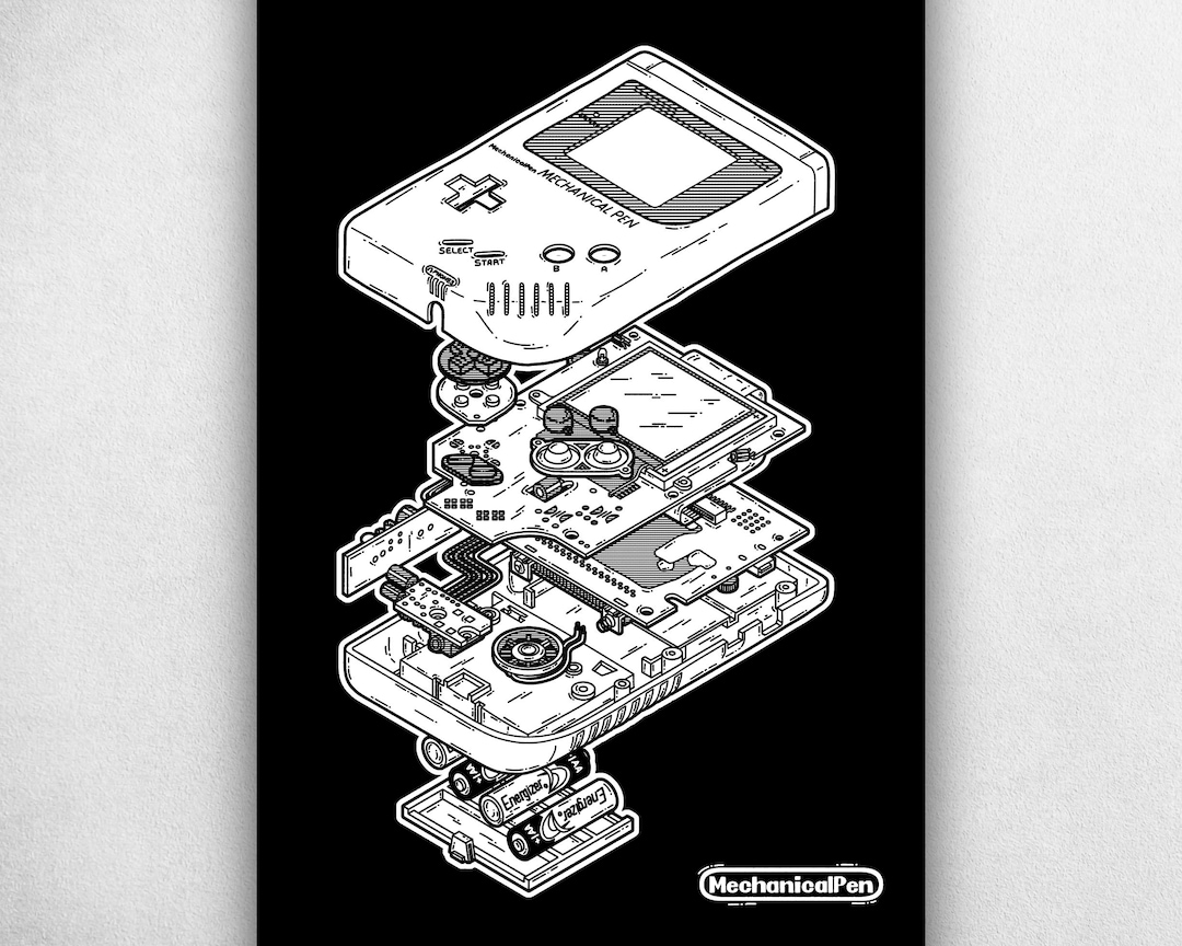 Exploded Game Boy - Nintendo Retro Gaming Console Isometric Art Print ...