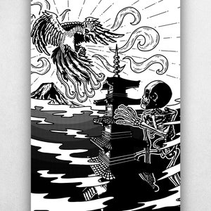Ho-oh Vs. Gashadokuro Over the Bell Tower - Pocket Beast Art Print ...