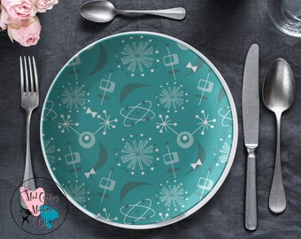 Retro 1950s Pink Atomic Starburst Dinner Plates, Mid Century Modern ...
