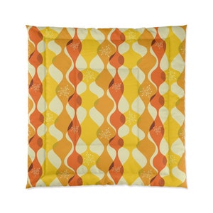 Retro Groovy Mid Century Modern Orange, Yellow Modern Boho Microfiber ...