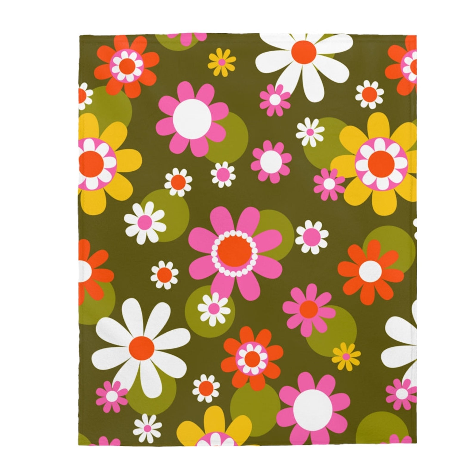 Retro 70's Groovy Flower Power Hippie Green Pink White - Etsy