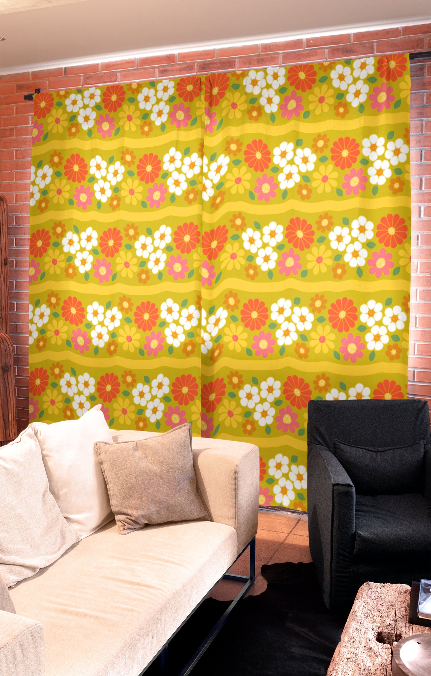 Mid Century Modern Curtains Funky Groovy Retro Daisy - Etsy