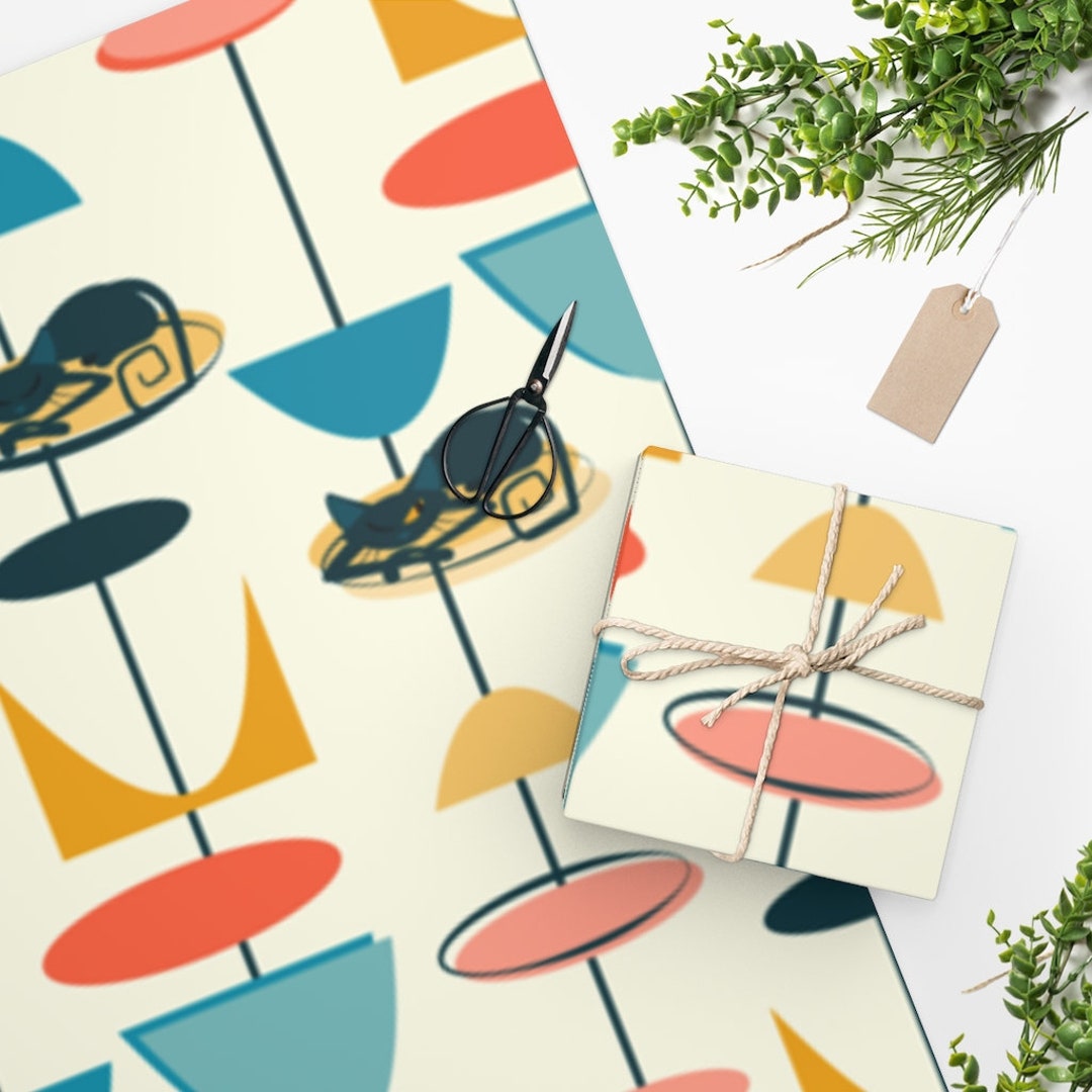 Atomic Cat 50's Retro Mid Century Modern Cool Unique MCM Wrapping Paper ...