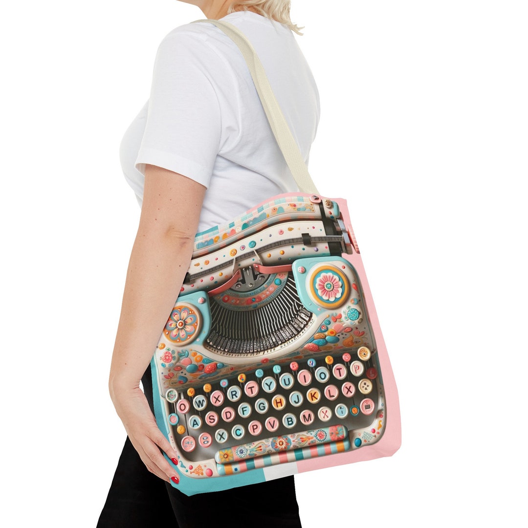 Retro Typewriter Kitschy Quirky Funky Fun Tote Bag in Pink and Aqua Mod ...