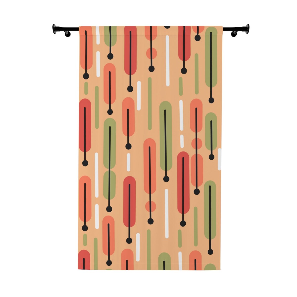 Mid Century Modern Curtains Salmon Color Green White - Etsy