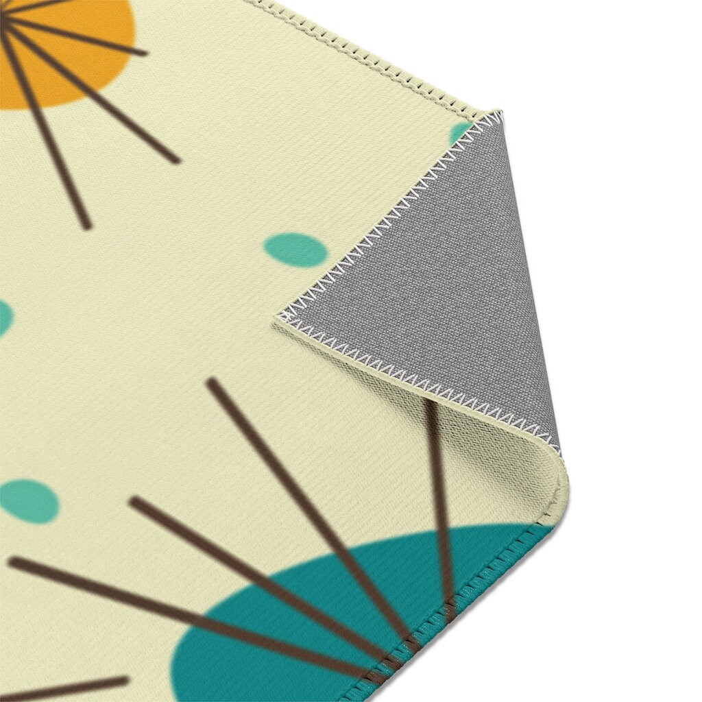 Mid Century Modern Retro Rug Atomic Starburst Beige Blue - Etsy.de