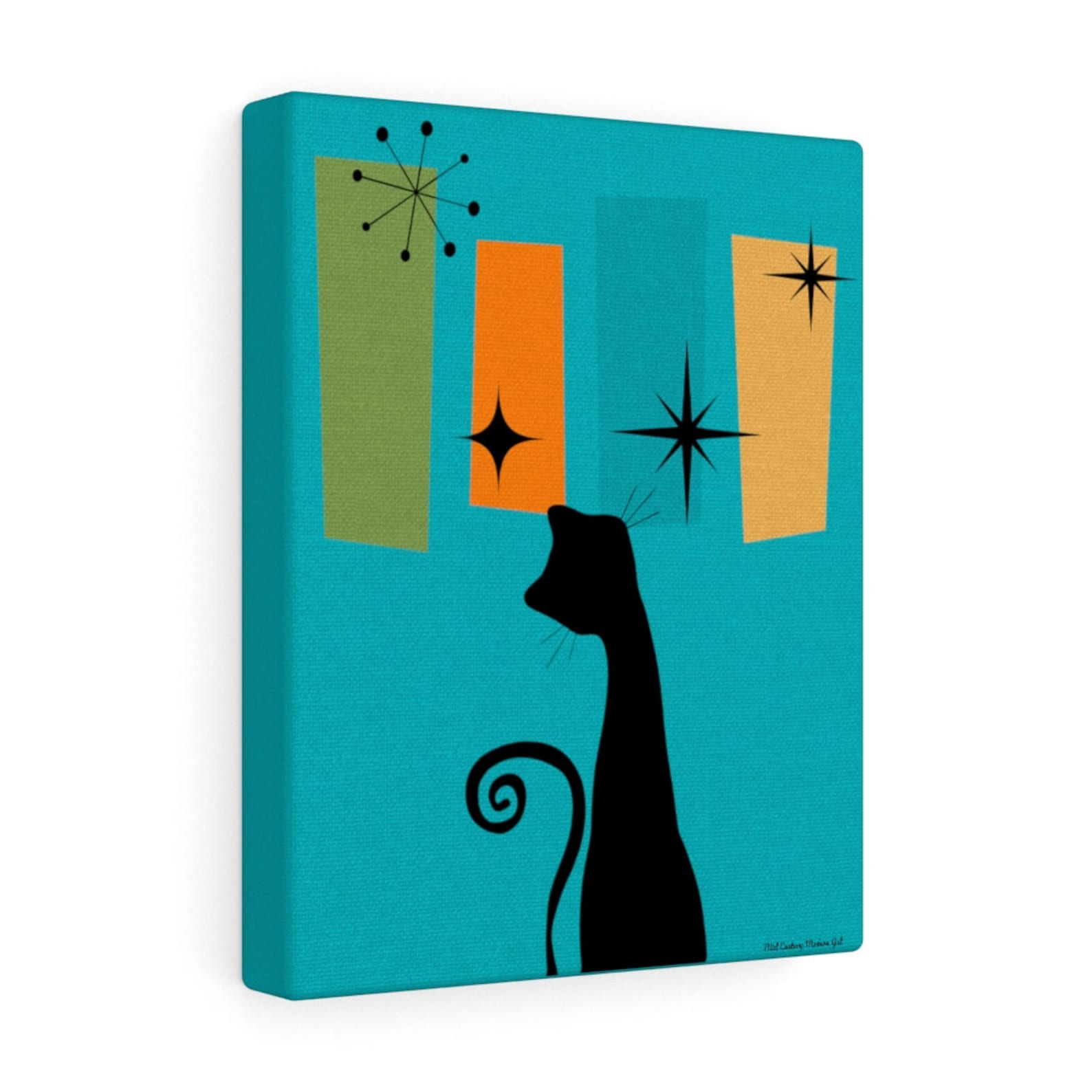 Atomic Cat Art Retro 50's Mid Century Modern Blue Aqua - Etsy
