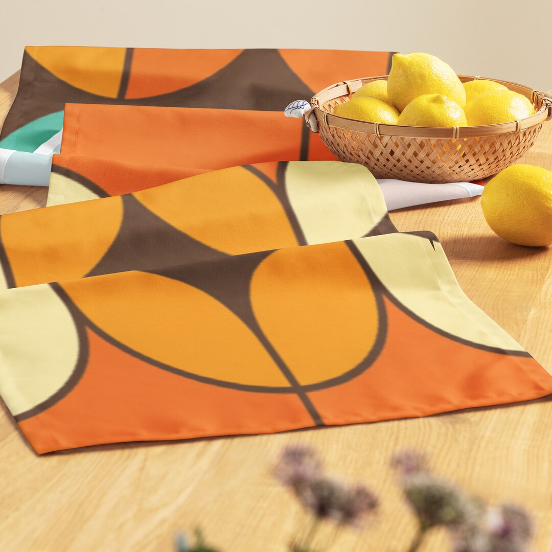Mid Century Modern Table Runner, Bold Orange Geometric Designed, Teal ...