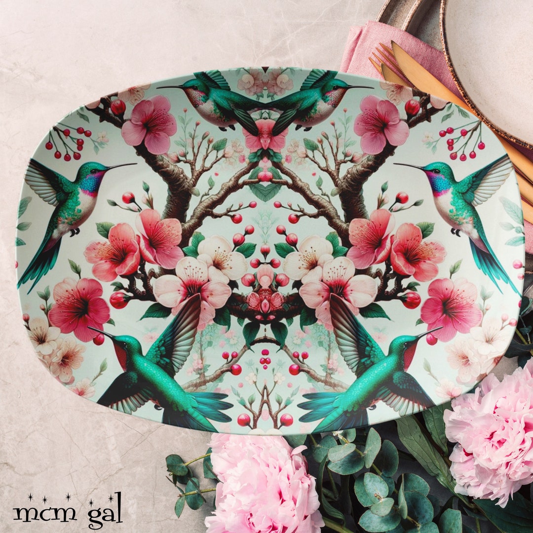 Watercolor Hummingbirds Dinnerware Platter, Florals, Cherry Blossom ...