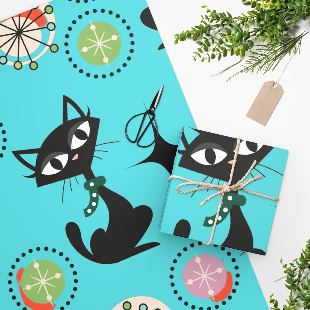 Mid Century Modern, 50's Inspired, Aque Blue , Atomic Kitschy Cat ...