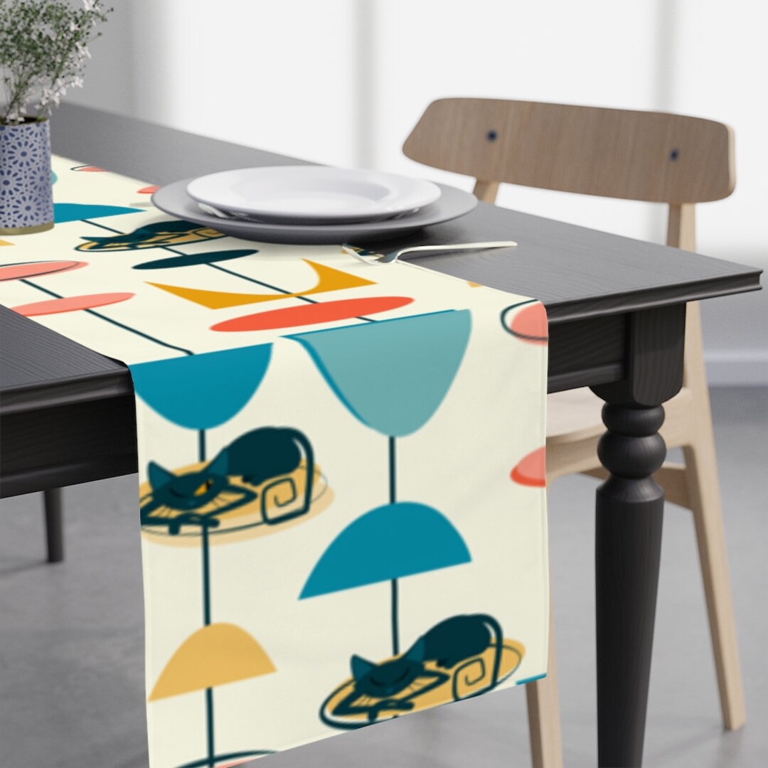 Mid Century Modern, Retro Table Runner, Atomic Black Kitty 50's Mid Mod ...