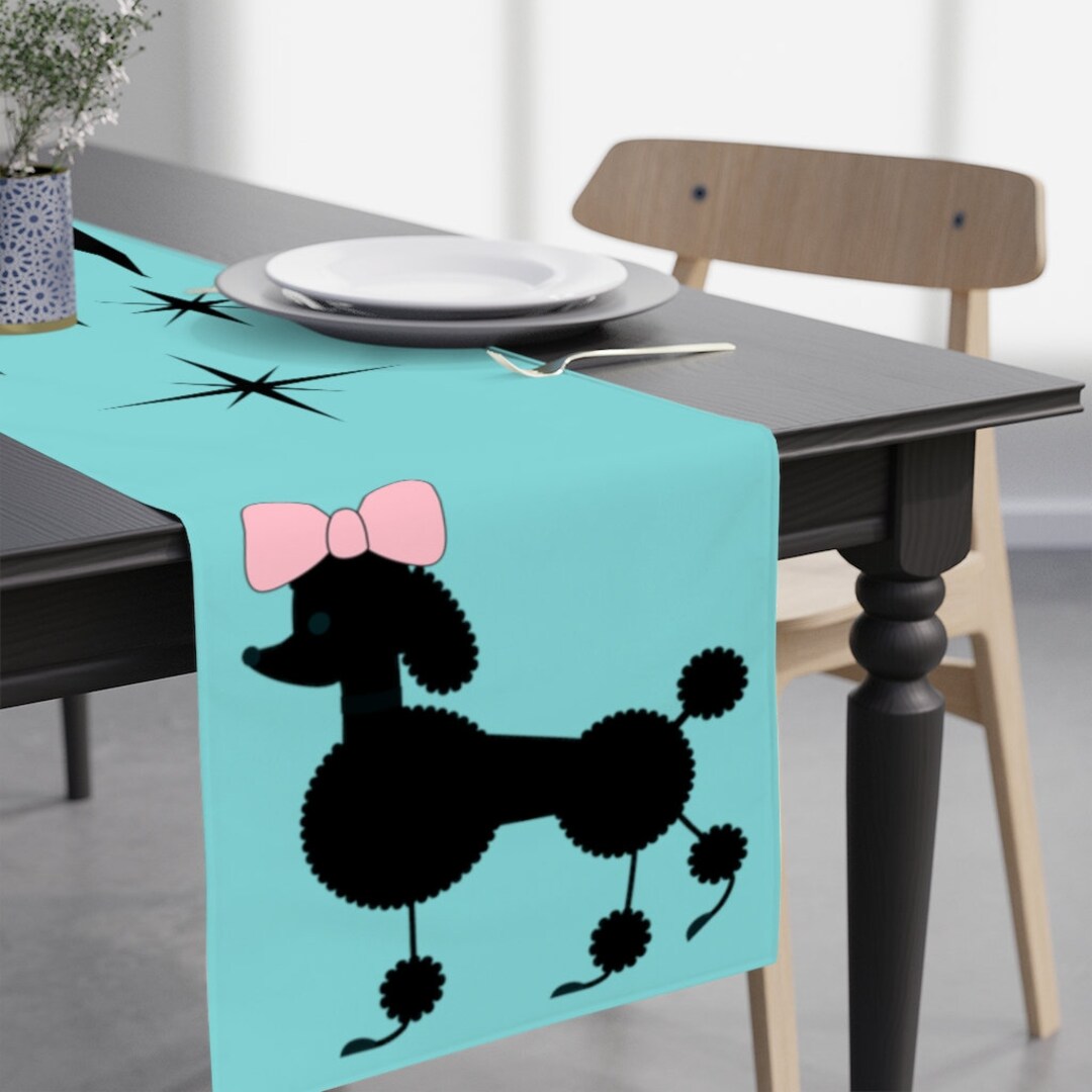Atomic 50's Aqua Blue, Black Poodle, Mid Century Modern Starburst Retro ...