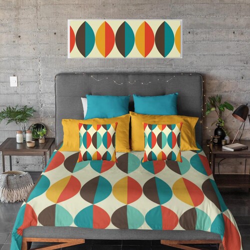 Mid Century Modern Multicolor Brown Teal Orange Mustard Etsy