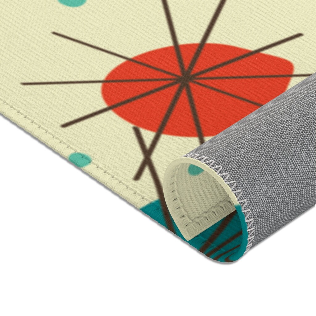 Mid Century Modern Retro Rug Atomic Starburst Beige Blue - Etsy.de