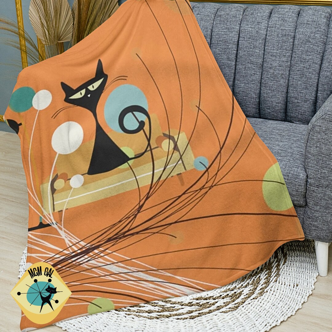 Atomic Cat Mid Century Modern Groovy Abstract Retro Atomic Black Cat ...