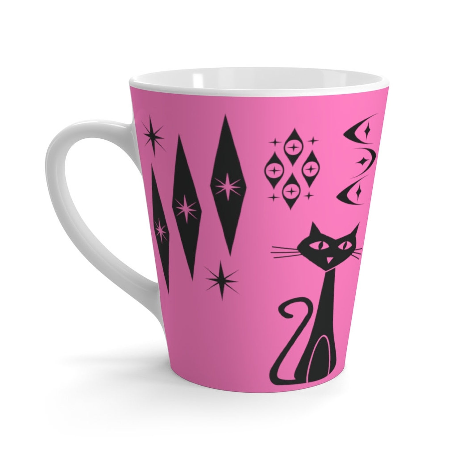 Atomic Cat Retro Hot Pink Atomic 50s Black Cat Mid Century Etsy