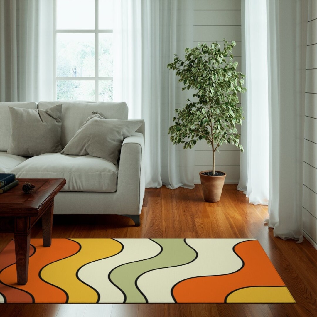 Mid Mod, Groovy 70's, Living Room, Bedroom, Swirly Wave, Green, Rust ...