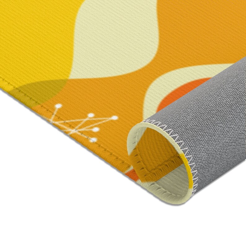 Mid Century Modern Geometric Yellow and Orange Retro Area Rugs | Etsy