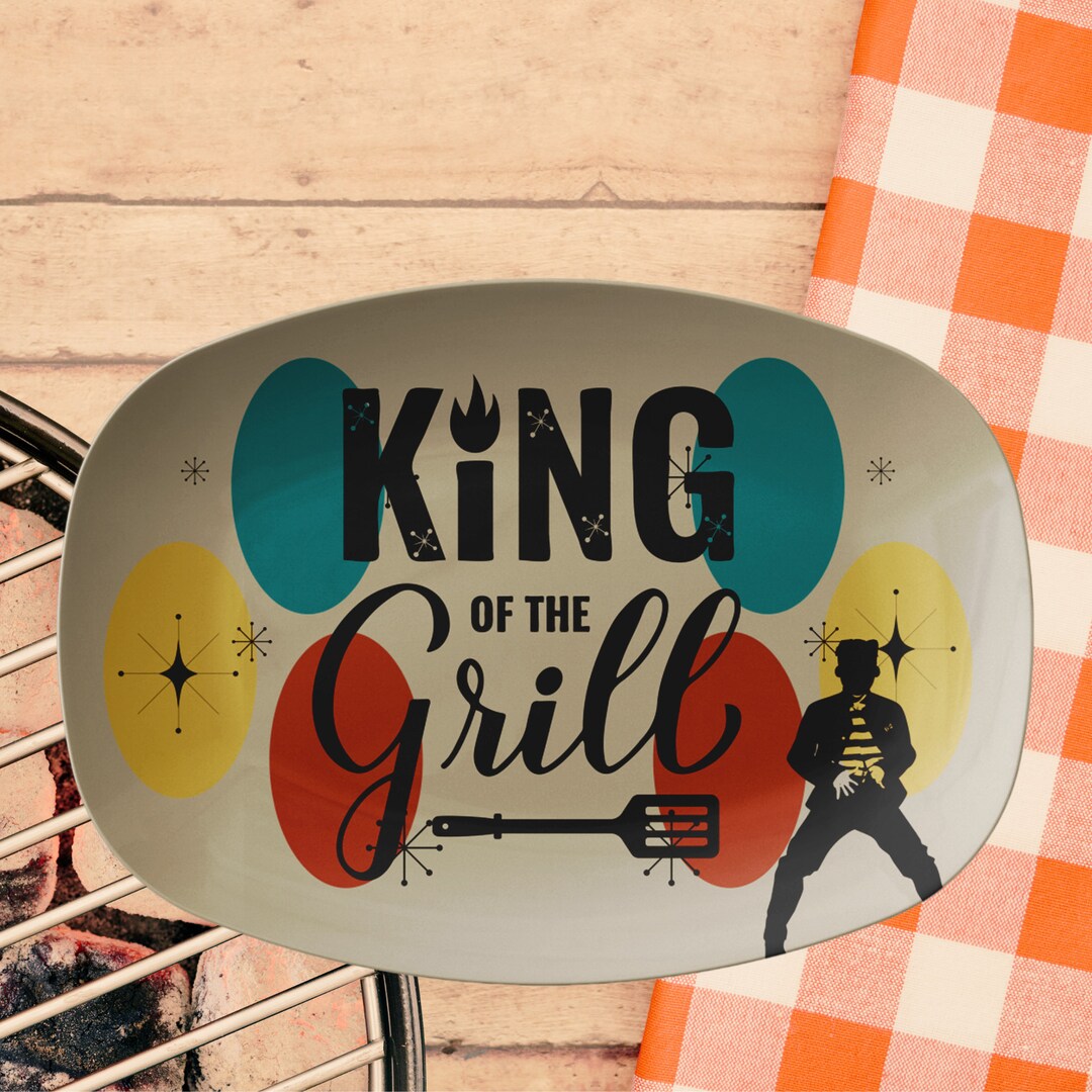 King of the Grill, BBG Platter Gift for Dad,grampa, Mid Mod, Retro ...