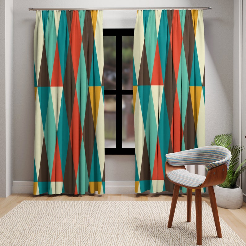 Mid Century Modern Geometric Retro Mod Teal Blue Mustard Etsy