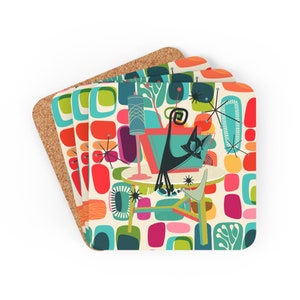 Mid Century Modern Amoeba Pattern, MCM Retro Party Corkwood Coaster Set ...