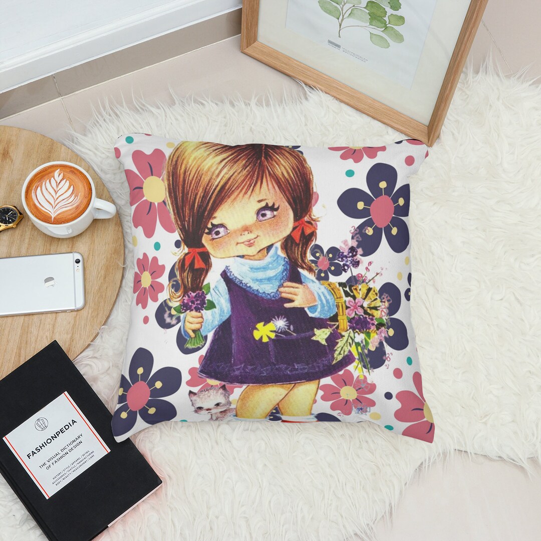 Vintage 60's Big Eyed Cute Girl, Violets, Flower Power, Groovy Hippie ...