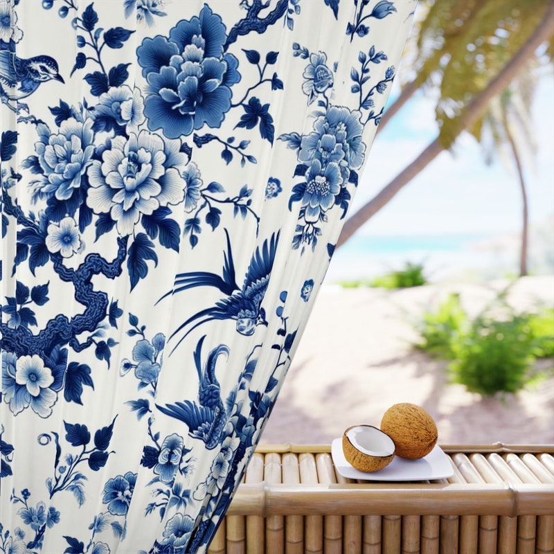 Blue White Curtains - Etsy