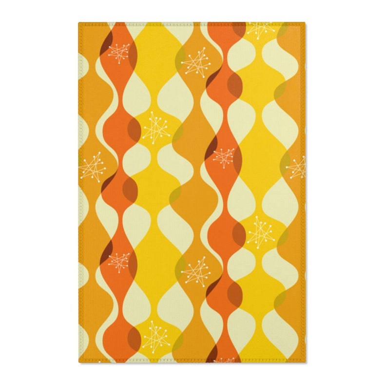 Mid Century Modern Geometric Yellow and Orange Retro Area Rugs | Etsy