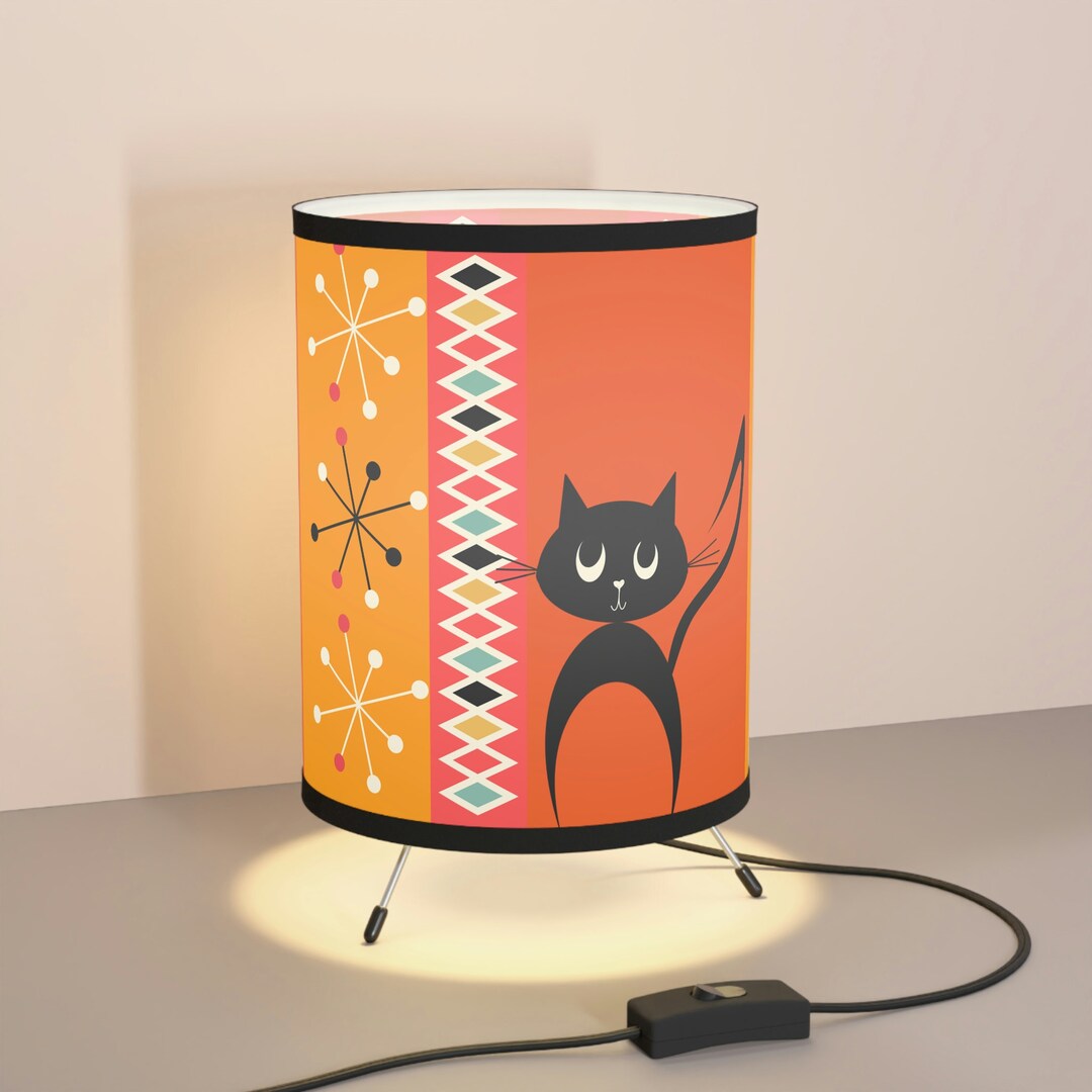 Atomic Cat Mid Century Modern Tripod Lamp Orange Mustard Etsy