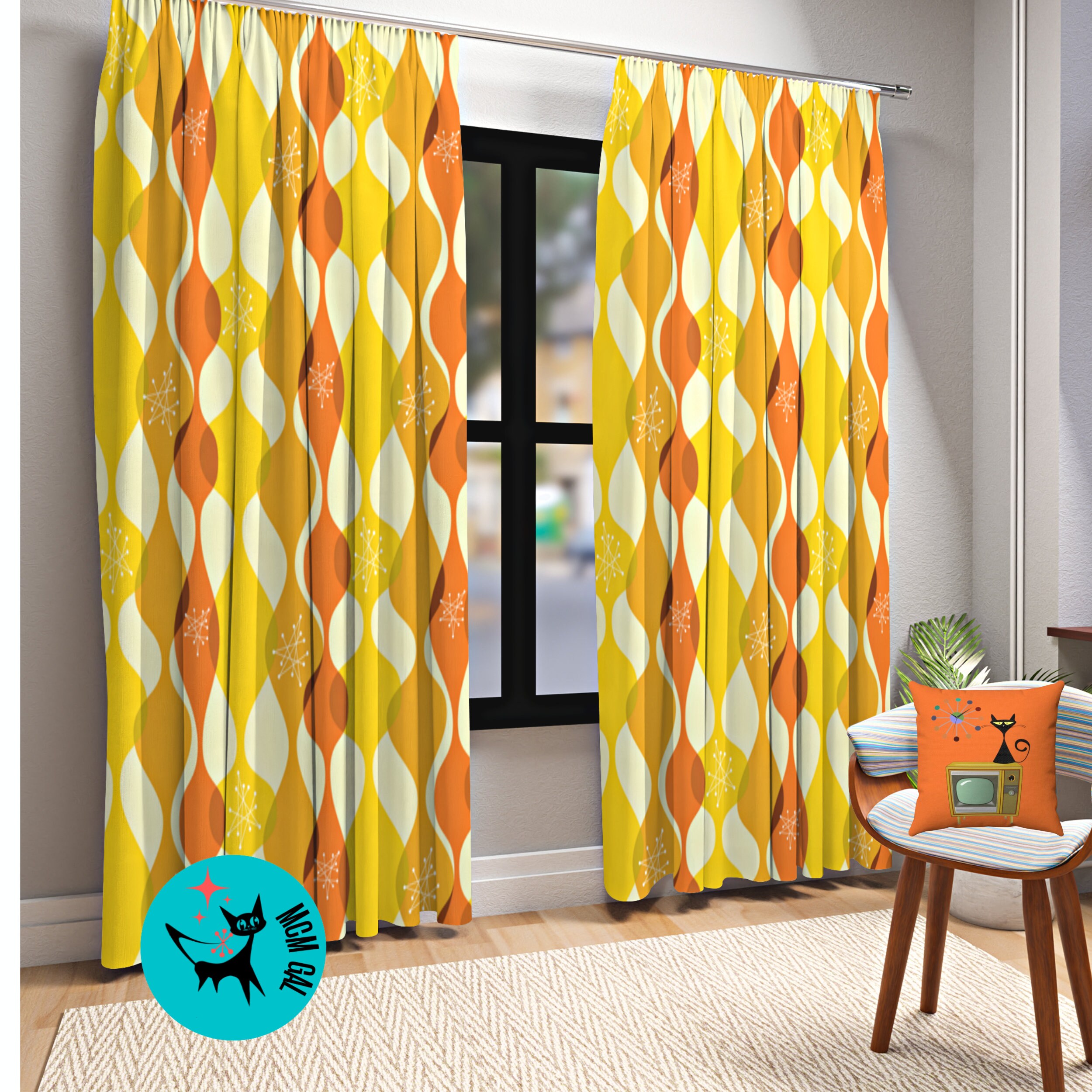 Mid Century Modern Retro Groovy Geometric 70's Mustard - Etsy