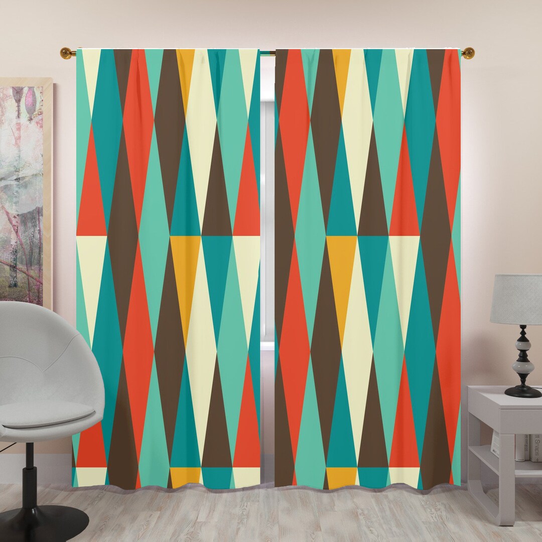 Mid Century Modern Window Treatments 50s 60s Diamond Pattern In Hues