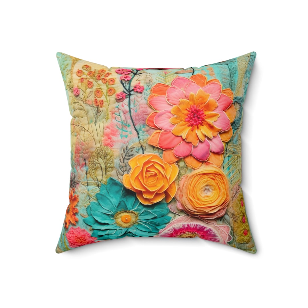 Floral Boho Pillow, Reversible, Flower, Butterfly, Bohemian Hippie ...