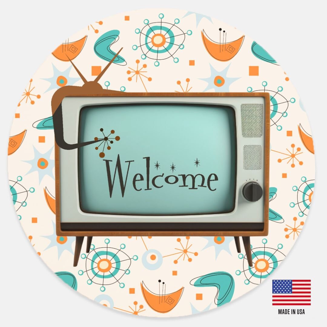 Mid Century Modern Welcome Sign, Retro TV, Atomic 50s Home Living Wood ...
