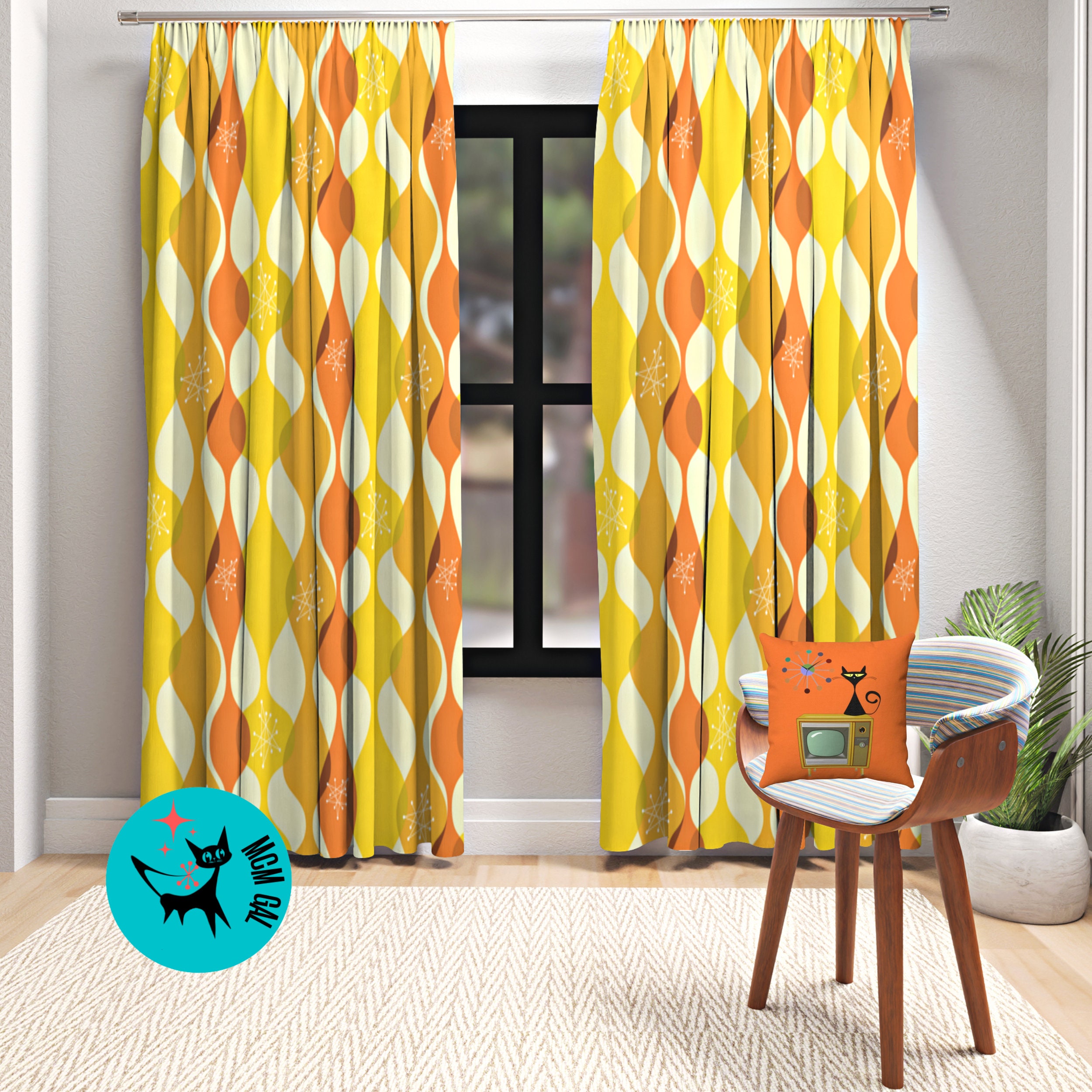 Mid Century Modern Retro Groovy Geometric 70's Mustard - Etsy