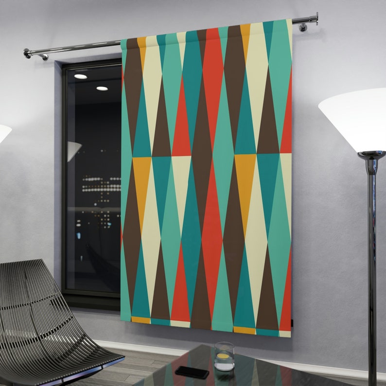Mid Century Modern Geometric Retro Mod Teal Blue Mustard Etsy