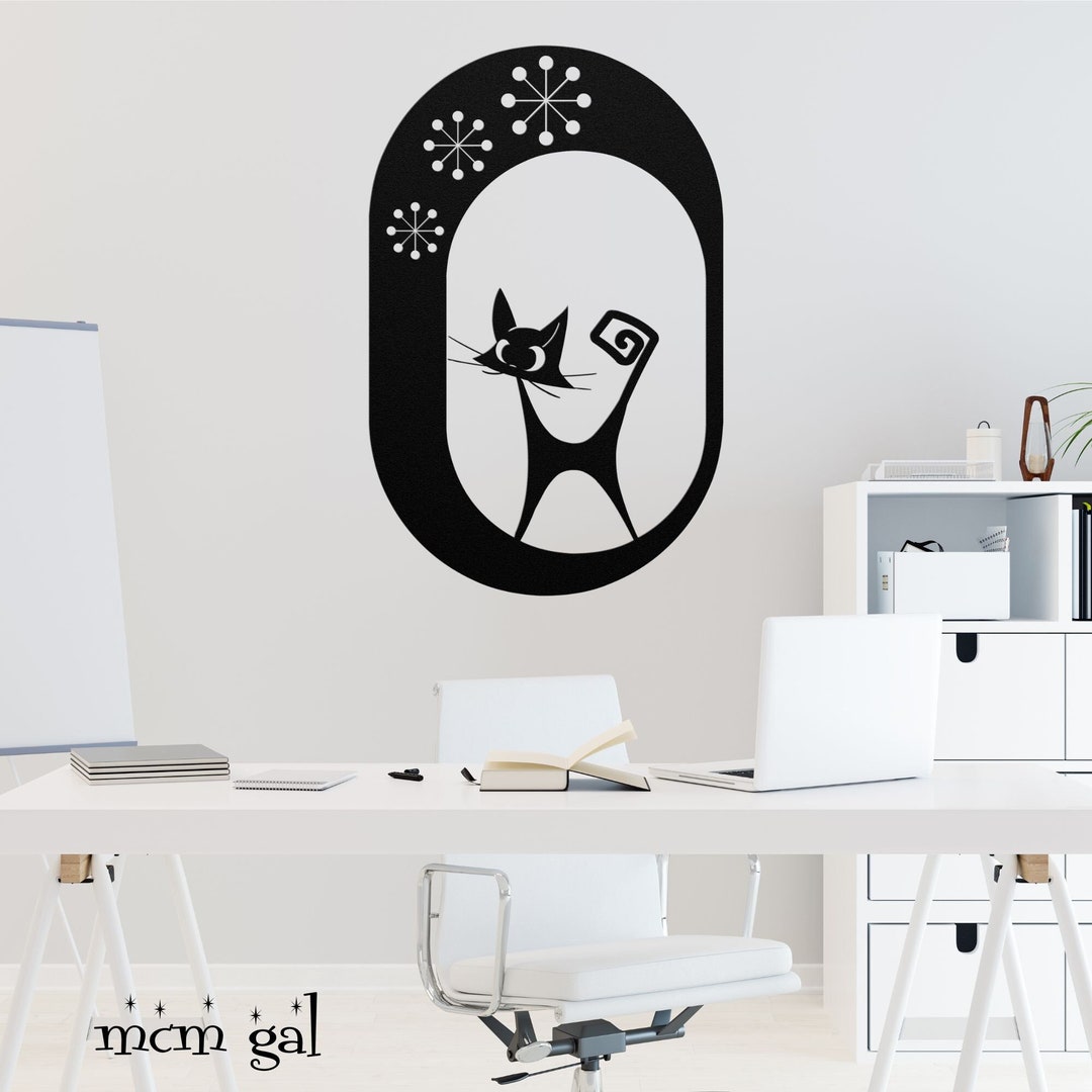 Atomic Cat Wall Art, Metal Indoor Outdoor Kitschy 50s Starbursts MCM ...