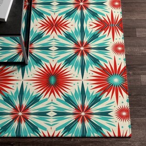 Mid Century Modern Atomic Red 50s Designed, Aqua Area Rug for ...