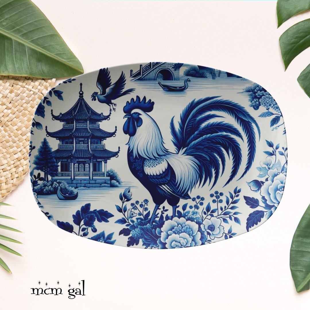 Blue Willow Chinoiserie Pattern Platter, Chinese Chinoiserie With ...