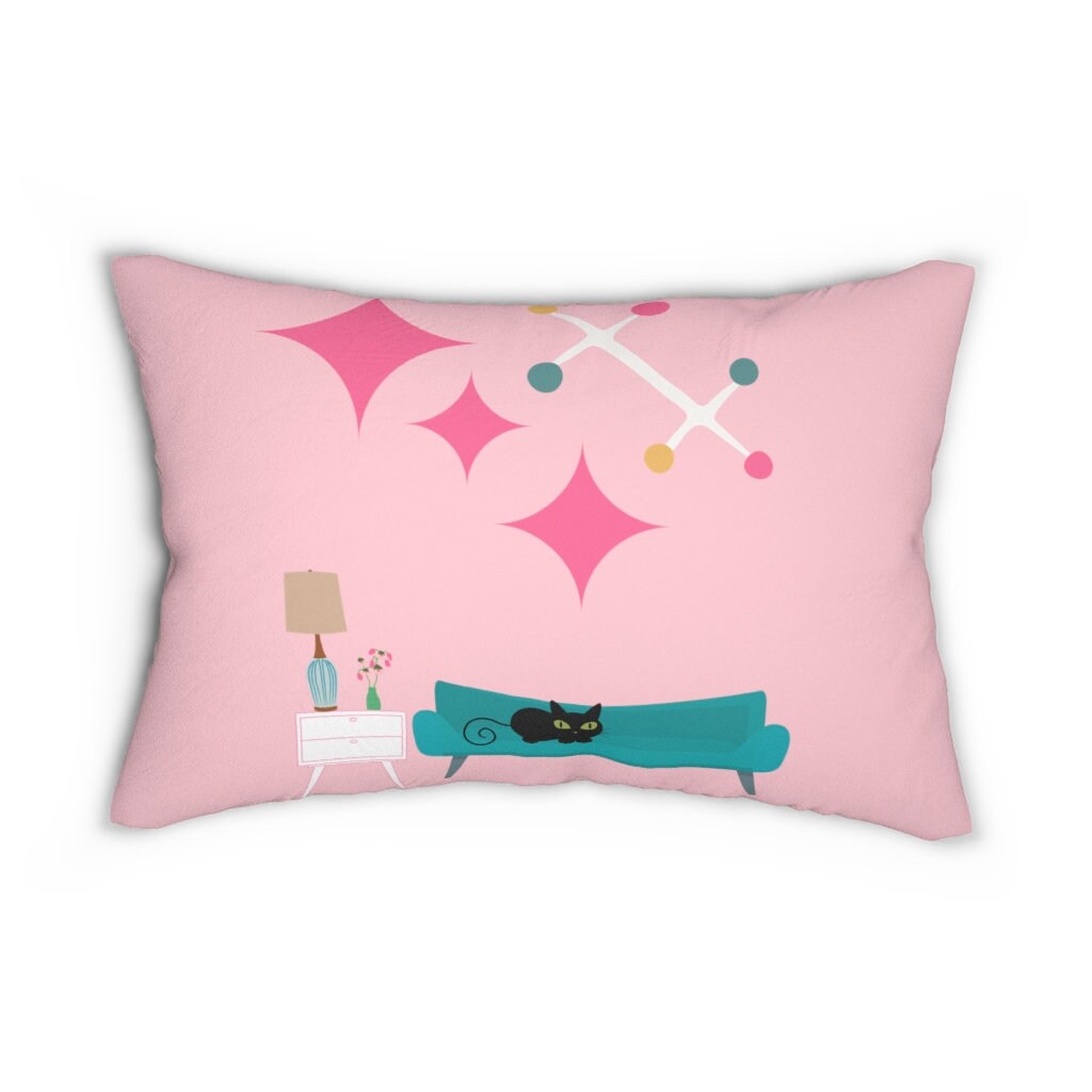 Atomic Cat Retro Pink Black Kitty Cozy Living Room Mid Century Etsy