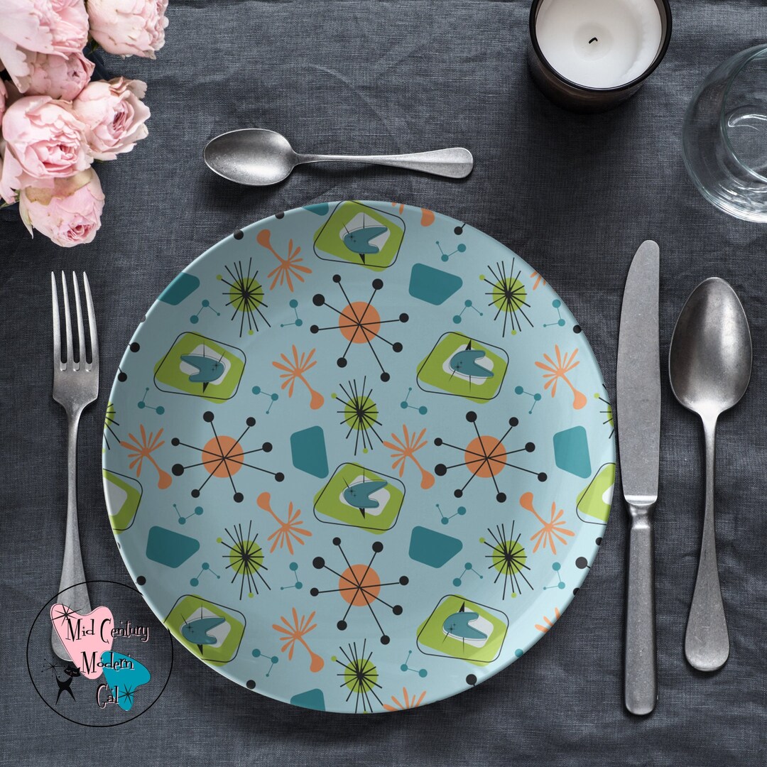 50s Mid Century Modern Plates, Retro Geometric Dinner Plates, Atomic ...