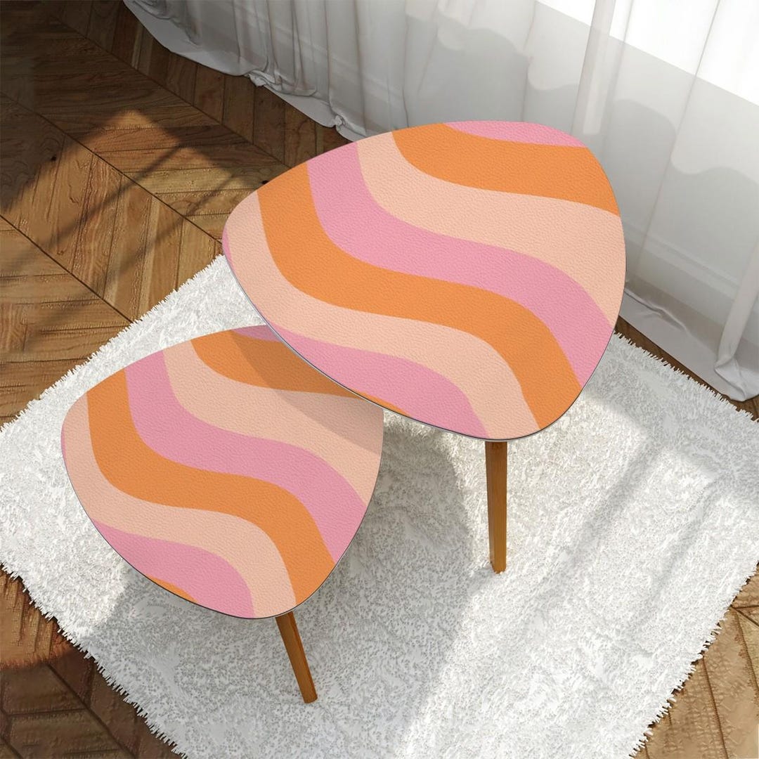 Retro Vintage Mid Century Modern Nesting Tables, Groovy Wave, Pink ...