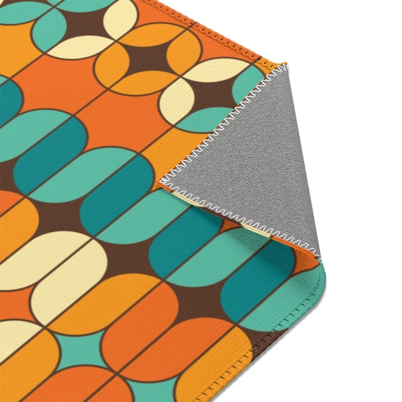 Mid Century Modern Rug Retro Bold Orange Turquoise Beige | Etsy