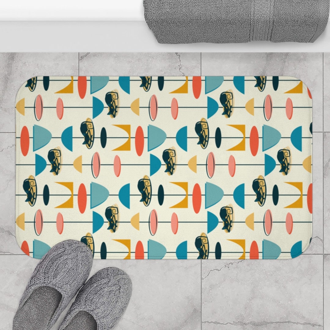 Retro Rug, Mid Century Modern Cool Atomic Cat, Kitty Groovy, Bath Mat ...