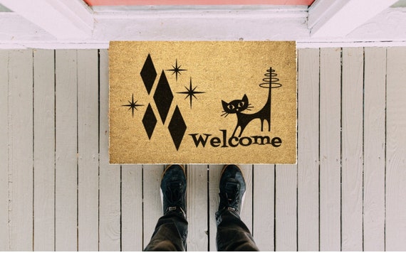 Atomic Cat Retro Welcome Astro Diamond Star Burst Mid Century - Etsy