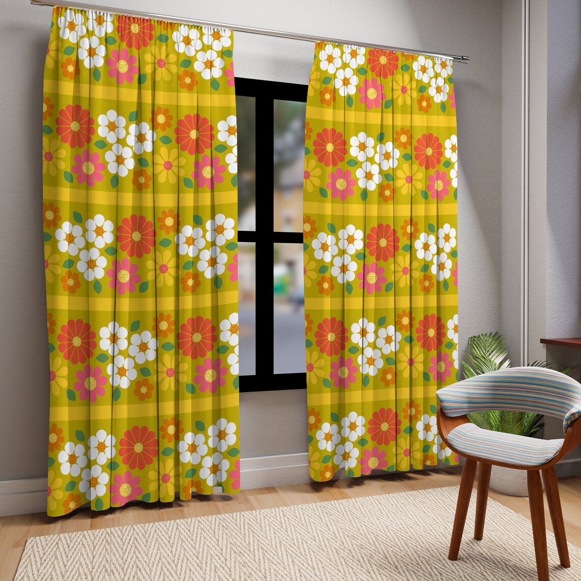 Mid Century Modern Curtains Funky Groovy Retro Daisy - Etsy