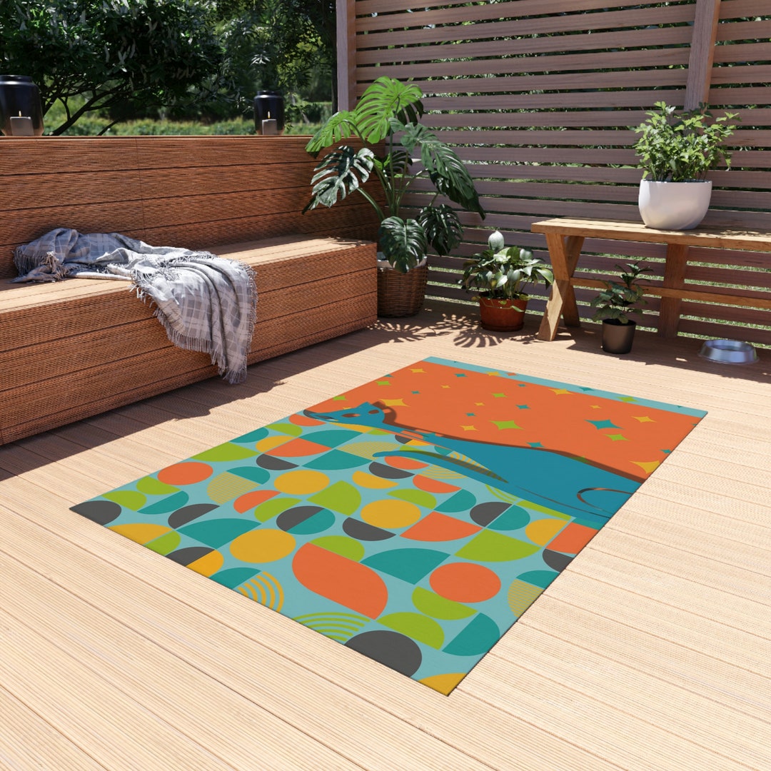 Atomic Cat, Mid Century Modern, Area Rug, Orange, Teal, Starburst ...